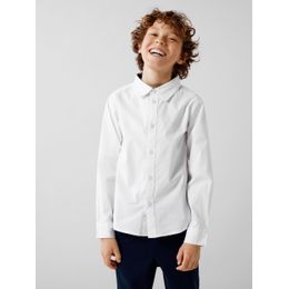 name it Jungen Langarmhemd "NKMNEWSA f&uuml;r Jungen mit Knopfleiste und Baumwollkomfort", wei&szlig;, Gr. 116, unifarben, Web, Obermaterial: 100% Baumwolle,