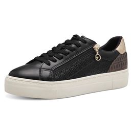 Tamaris Damen Plateausneaker, Gr. 40, gold, Lederimitat, Textil, gemustert, gepflegt, kontrastfarbene Details, Schuhe, Freizeitschuh, Halbschuh,