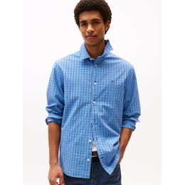Tommy Jeans Herren Langarmhemd "TJM ESSNT POPLIN REG SHIRT EXT", blau, Gr. S, gemustert, kariert, mehrfarbig, Web, Obermaterial: 100% Baumwolle,