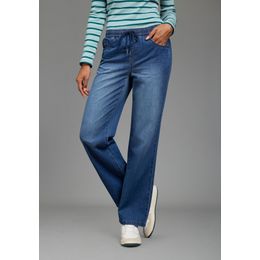 Arizona Damen Relax-fit-Jeans "mit Schn&uuml;rung", blau, Gr. 40, unifarben, Obermaterial: 100% Baumwolle, Jeans, mit geradem Bein, unifarben