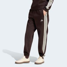 Damen Sporthose "ESSENTIALS 3-STREIFEN LOOSE-FIT", braun, Gr. L, adidas Sportswear, Obermaterial: 55% Baumwolle, 36% Polyester, 9% Viskose, Hosen,