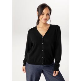 ANISTON PLUS Damen Strickjacke, schwarz, Gr. 48, unifarben, Feinstrick, Obermaterial: 70% Viskose, 30% Polyamid, Strickjacken, mit edlen Kn&ouml;pfen