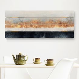 Bilderwelten Holzbild originell gold Abstrakt Aquarell - Goldener Horizont Aquarell - Deko Wohnzimmer Schlafzimmer