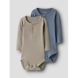 name it Kinder Langarmbody "NBMKAB 2P LS BODY NOOS", Gr. 92, beige, Jersey, Obermaterial: 57% Baumwolle, 38% Modal, 5% Elasthan, unifarben, Bodys
