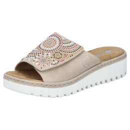 Rieker Damen Pantolette, Gr. 42, beige, Lederimitat, kontrastfarbene Details, Schuhe, Sommerschuh, Strandschuh, Hausschuh mit regulierbarem