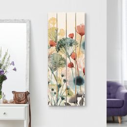 Bilderwelten Holzbild Blumen weiss Landhaus Aquarell - Wildblumen im Sommer I - Deko Wohnzimmer Schlafzimmer