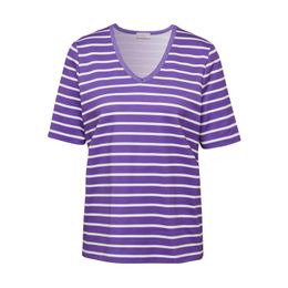 GOLDNER Damen Langarm-Poloshirt "Kurzgr&ouml;&szlig;e Garngewirktes Ringelshirt aus weichem Interlock", wei&szlig;, Gr. 20, Obermaterial: 95% Baumwolle CO. 5%