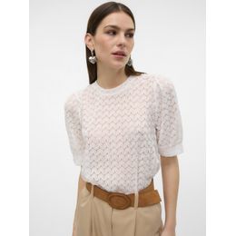 V&eacute;ro Moda VERO MODA Damen Blusenshirt "VMBECCA LACE SS O-NECK TOP JRS GA NOOS", wei&szlig;, Gr. XS, unifarben, Jersey, Obermaterial: 100% Polyester, Shirts,