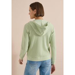 Cecil Damen Cardiganraw matcha lime, Gr. XXL, unifarben, Web, 58% Baumwolle, 39% Polyester, 3% Elasthan, Strickjacken, mit Kapuze mit Tunnelzugband