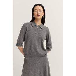 Bugatti Damen Poloshirt, grau, Gr. XL, unifarben, 40% Wolle, 30% Viskose, 20% Polyamid, 10% Kaschmir, Shirts, mit Rei&szlig;verschluss & Hemdkragen