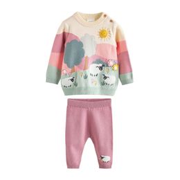 next Set: Strickpullover und Leggings M&auml;dchen Gr&ouml;&szlig;e 80 gelb / gr&uuml;n / rosa / wei&szlig;