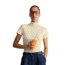 Marc O'Polo Damen T-Shirt "aus Stretch-Jersey", beige, Basic, Gr. XS, MARC O'POLO DENIM, gemustert, Obermaterial: 96% Baumwolle, 4% Elasthan, Shirts
