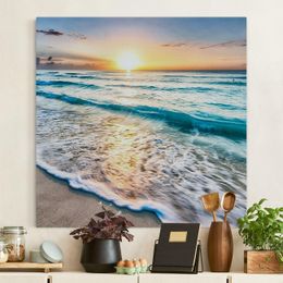 Bilderwelten Akustikbild Sonnenuntergang am Strand