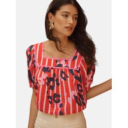 love & roses Blouse female size 4XL Dark blue / Rose / Red / White