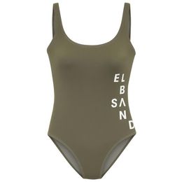 ELBSAND Badeanzug 'Deep' gr&uuml;n Gr. 34 Cup A/B. Mit Logodrucke, Kontrastn&auml;hte. Ohne B&uuml;gel. Nachhaltig.