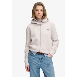 Superdry Damen Kapuzensweatjacke "SIGNATURE EMB ZIPHOOD", beige, Gr. XS, unifarben, Sweatware, Obermaterial: 60% Baumwolle, 40% Polyester,