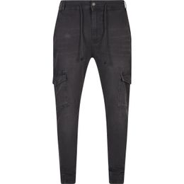 2Y Premium Herren Cargohose "2Y Premium Herren 2Y Basic Cargo Antifit Denim", schwarz, Gr. 34, unifarben, 97% Baumwolle, 3% Elasthan, Hosen