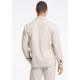LINDBERGH Herren Hemdjacke, beige, Gr. S, unifarben, Web, Obermaterial: 55% Baumwolle, 45% Leinen, Jacken, mit Knopfleiste