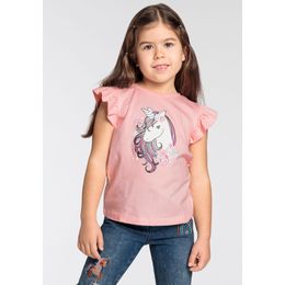 Kidsworld M&auml;dchen T-Shirt "mit Einhorn-Druck", rosa, Gr. 140, bedruckt, Single Jersey, Obermaterial: 100% Baumwolle, Shirts, Kurzarm, basic
