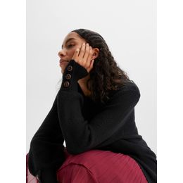 bonprix Damen Longpullover "Longpullover mit Kn&ouml;pfen", schwarz, Gr. 40, unifarben, Rippstrick, Obermaterial: 75% Polyacryl, 22% Polyester, 3%