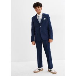 bonprix Jungen Anzug, blau, festlich, Gr. 146, mehrfarbig, unifarben, Web, Obermaterial: 100% Baumwolle, Anz&uuml;ge, bestehend aus Hose mit verstellbarem
