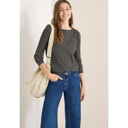 Cecil Damen Langarmshirt, schwarz-wei&szlig;, Gr. M, gestreift, Jersey, Obermaterial: 95% Baumwolle, 5% Elasthan, Shirts, mit Streifen-Muster