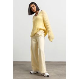 Damen Weite Jeans, beige, Gr. XL, SENSES.THE LABEL, unifarben, Denim/Jeans, Material: 83% Baumwolle, 17% Hanf, Jeans, mit Elastikbund