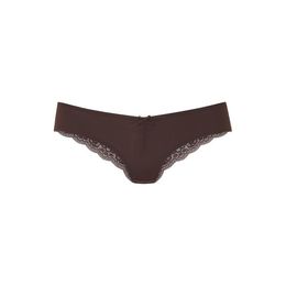 Lascana Brasilslip chocolate Gr. 44/46 f&uuml;r Damen. Mit Spitze, Schleife. K&ouml;rpernah