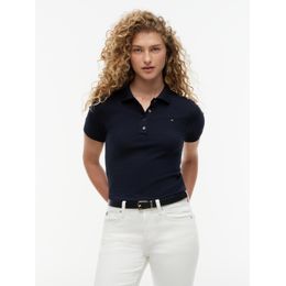 Tommy Hilfiger Damen Poloshirt "1985 SLIM PIQUE POLO SHORT SLEEVE", blau, Gr. XL, unifarben, Piqu&eacute;, Obermaterial: 97% Baumwolle, 3% Elasthan, Shirts,