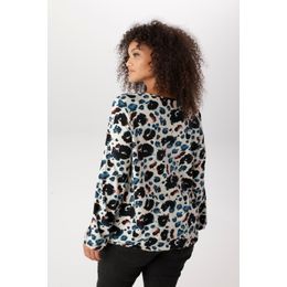ANISTON PLUS Damen Langarmshirtnatur, blau, bordeaux, schwarz, Gr. 50, bedruckt, gemustert, Single Jersey, Obermaterial: 95% Viskose, 5% Elasthan,