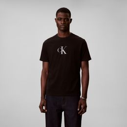 Calvin Klein Herren T-Shirt "SS 30S DISTRESS MONOGRAM GRAPHIC", schwarz, Gr. S, unifarben, Web, Obermaterial: 100% Baumwolle, Shirts, Regular fit mit
