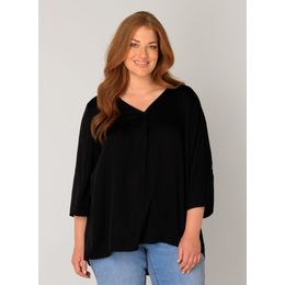 Damen Shirtbluse "Yanina", schwarz, Gr. 50, Base Level Curvy, unifarben, Web, Obermaterial: 100% Viskose, Blusen, mit V-Ausschnitt