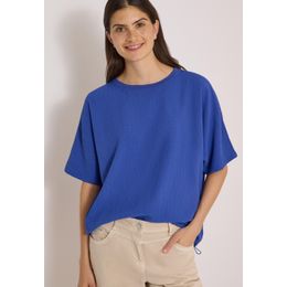 Cecil Damen Blusentop, blau, Gr. XXL, unifarben, Web, Obermaterial: 60% Viskose, 39% Polyester, 1% Elasthan, Blusen, Sommerbluse, strukturierte