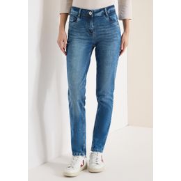 Cecil Damen Slim-fit-Jeans, blau, Gr. 33, unifarben, Jeans, 78% Baumwolle, 20% Polyester, 2% Elasthan, Jeans, 5-Pocket-Style