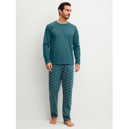Calida Damen Schlafanzug "Relax Streamline 3", Gr. XLschwarz petrol, Interlock, Obermaterial: 100% Baumwolle, Homewear-Sets, Langarm-Shirt mit