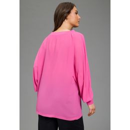 Damen Shirtbluse "Gro&szlig;e Gr&ouml;&szlig;en"fuchsia, Gr. 46, LAURA SCOTT CURVE, unifarben, Web, Obermaterial: 100% Polyester, Blusen, mit sportivem Rippenb&uuml;ndchen