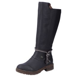Rieker Damen Winterstiefel, Gr. 38, schwarz, Lederimitat, Schuhe, Langschaftstiefel, Blockabsatz, TEX-Membran, seitlicher Stretch