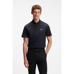 BOSS Green Herren Kurzarmhemd "Motion S", schwarz, Gr. XXL, unifarben, Jersey, Obermaterial: 100% Baumwolle, Hemden, Regular Fit, Button-down-Kragen,