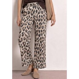Street One Damen Stoffhose, beige, Gr. 40, Stoff, 75% Viskose, 22% Nylon, 3% Leinen, Hosen, mit G&uuml;rtel