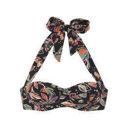 Buffalo Damen B&uuml;gel-Bandeau-Bikini-Top "Whoopi", bunt, Gr. 38, bedruckt, Recycling-Polyamid, Bikini-Oberteile, mit modernem Bl&auml;tterdruck