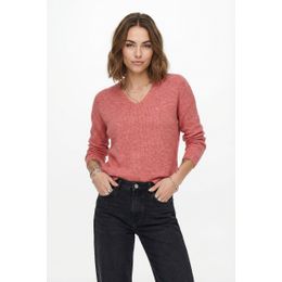 Only Damen Strickpullover "ONLCAMILLA V-NECK L/S PULLOVER KNT NOOS", rosa, Gr. XL, meliert, Strick, Obermaterial: 74% Polyacryl, 24% Polyester, 2%