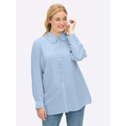 sheego Damen R&uuml;schenbluse, blau, Gr. 50, unifarben, 100% Viskose, Blusen