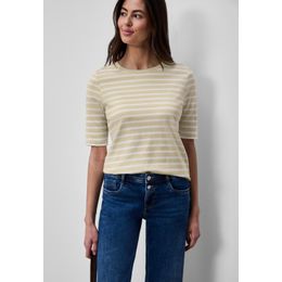 Street One Damen T-Shirt, beige, Gr. 46, gestreift, Web, 100% Baumwolle, Shirts, aus reiner Baumwolle