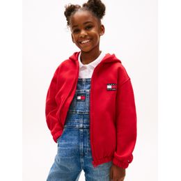 Tommy Hilfiger M&auml;dchen Kapuzensweatjacke, rot, Gr. 6, unifarben, Sweatware, Obermaterial: 100% Baumwolle, Sweatjacken, Kinder bis 16 Jahre, mit Kapuze