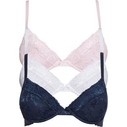 bonprix Damen Push-up-BH "Push-up-BH mit feiner Spitze (3er Pack)", Gr. 85, bunt, Spitze, Obermaterial: 86% Polyester, 14% Elasthan. Futter: 100%