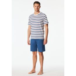 Schiesser Herren Shorty "Casual Nightwear", Gr. 50, blau, Single Jersey, Obermaterial: 100% Baumwolle, Homewear-Sets, mit gestreiftem Oberteil,