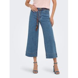 Only Damen High-waist-Jeans "ONLMADISON HW BELT WD CRP DNM GUA165NOOS", blau, Gr. 33, unifarben, Denim/Jeans, Obermaterial: 91% Baumwolle, 7%