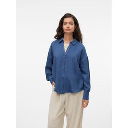 V&eacute;ro Moda VERO MODA Damen Langarmbluse "VMMELANEY QUEENY LS SHIRT WVN NOOS", blau, Gr. L, meliert, Web, Obermaterial: 100% Polyester, Blusen, Kunstfaser, loose