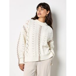 Apricot Damen Strickpullover "Rundhalspullover", beige, Gr. 40, uni, Strick, Obermaterial: 58% Polyacryl PAN. 42% Baumwolle CO., Pullover, mit