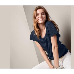 Tchibo - Shirt mit Lochstickerei - Damen - Gr. XXL - dunkelblau